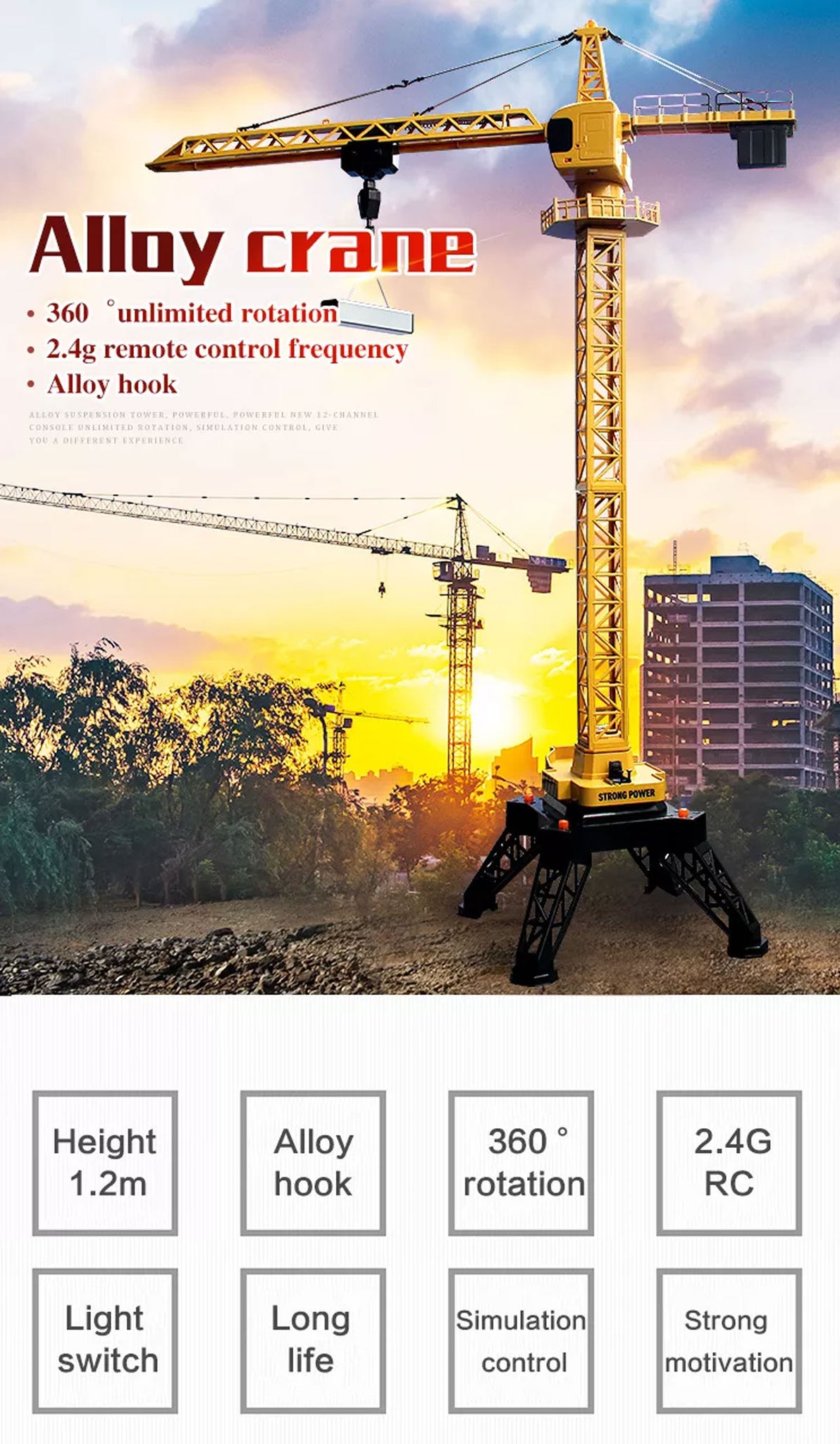 HUINA 1/14 12CH RC Alloy Tower Crane Engineering Construction Vehicle ...